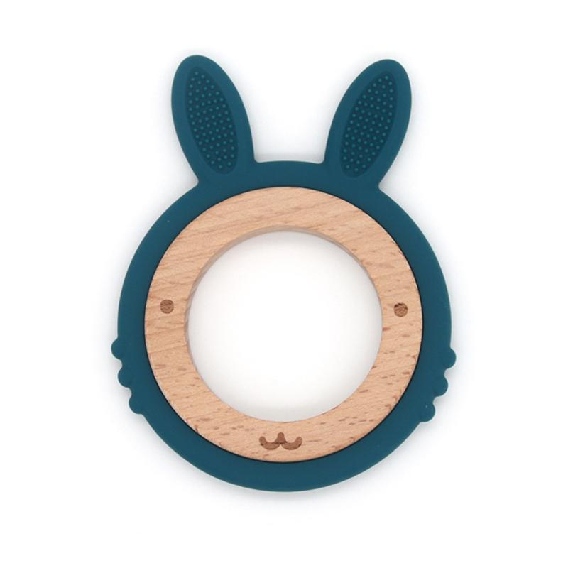Buy Bunny Ears Baby Teether Wooden Toy Cartoon Rabbit Silicone Molar ...