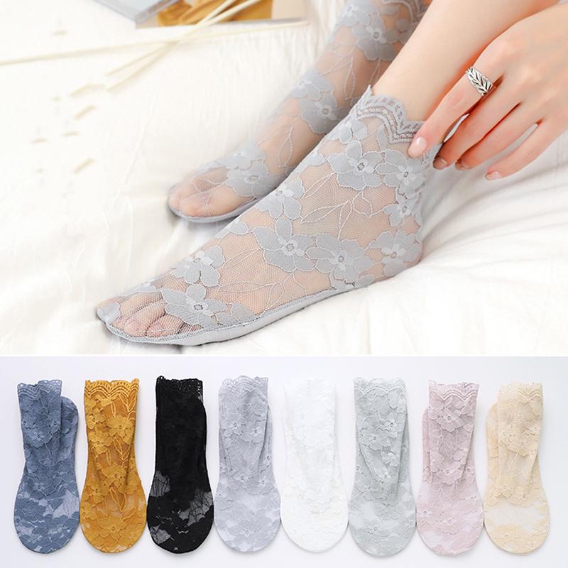 Buy Women Sock Summer Lace Glass Silk Socks Short Thin Transparent at ...