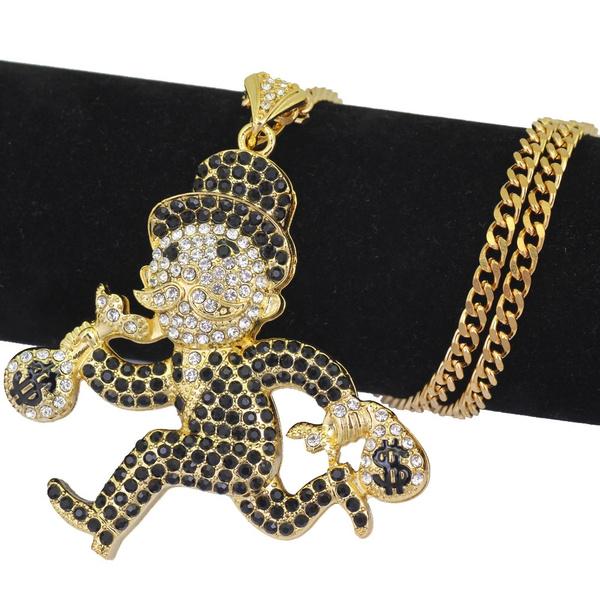 Hip Hop Running Man with Money Bag Pendant Necklace Jewelry for Men ...