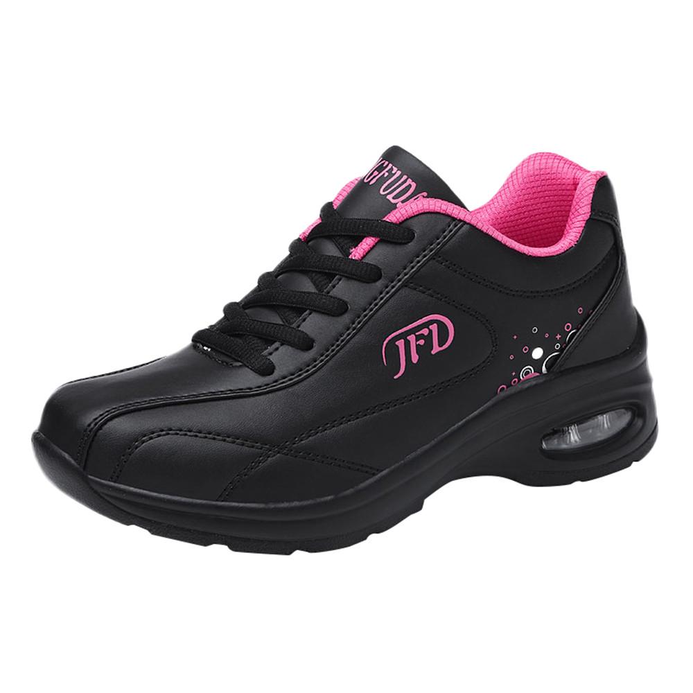 Buy Women Leisure Leather Breathable Lace-Up Non-Slip Sport Flat Shoe ...