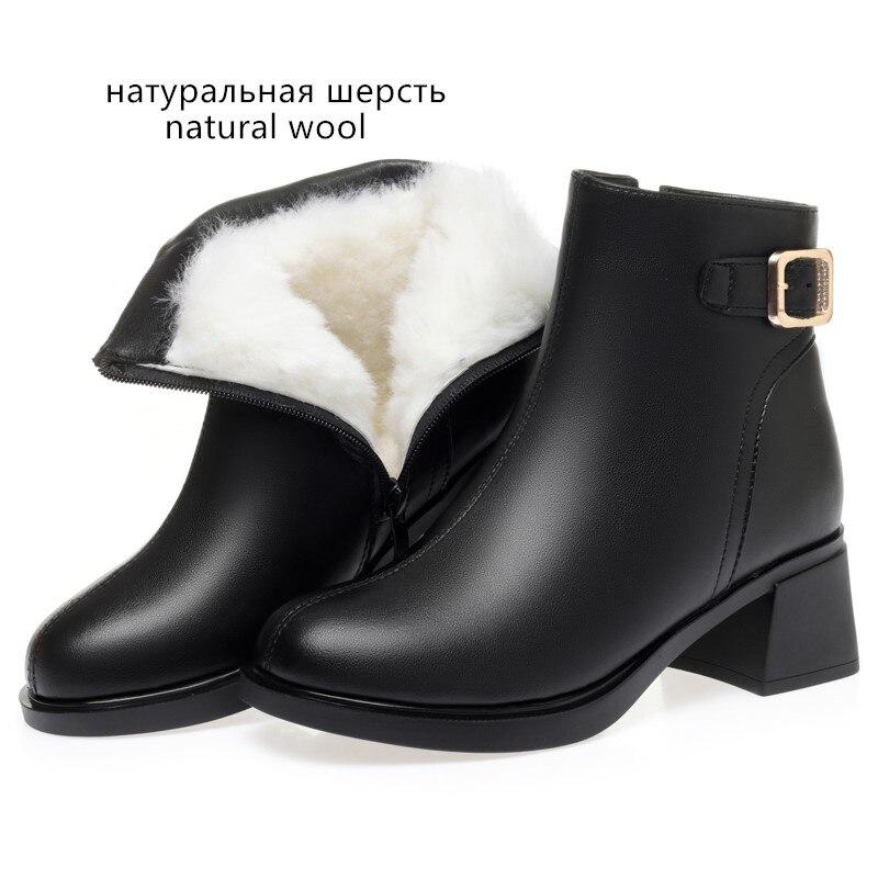 💰Kjøp Women Winter Boots Genuine Leather Mid Heel Thick Wool Warm Women ...
