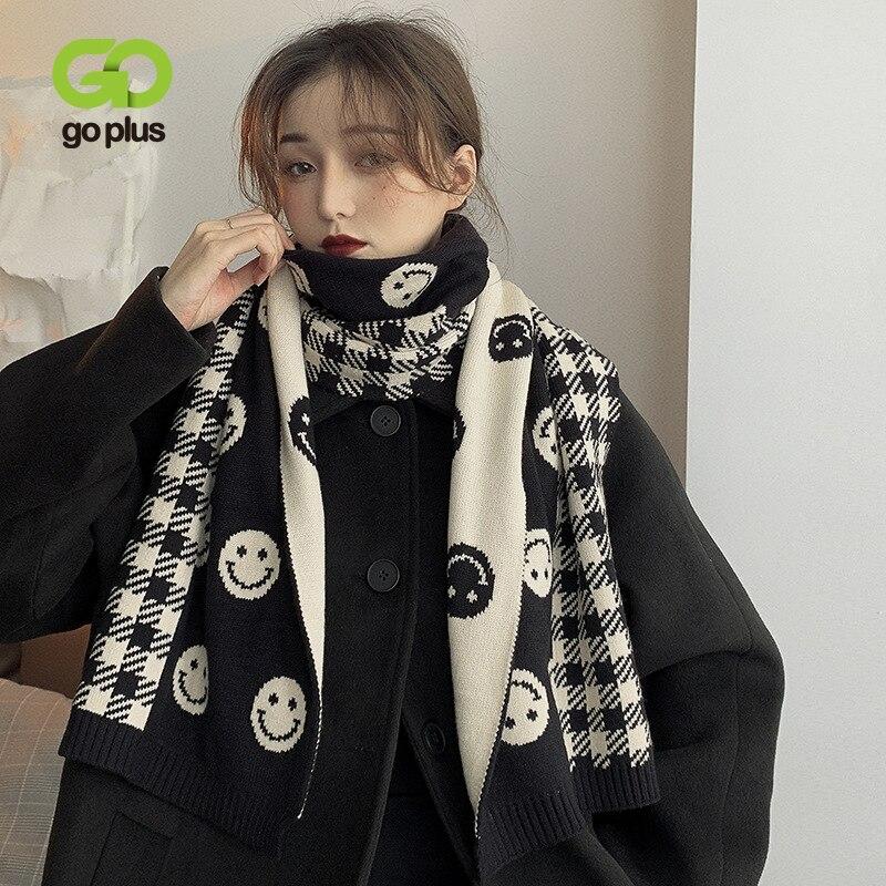 Buy GOPLUS Knitted Scarf Print Echarpe Femme Double-side Smlie Face ...