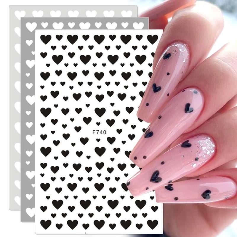 Buy 3D Black Love Heart Nail Stickers Red White Heart Star Design ...