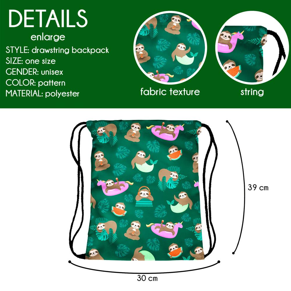 Buy Cartoons Sloth String Bag For Shoes In School Women Lace Backpack ...