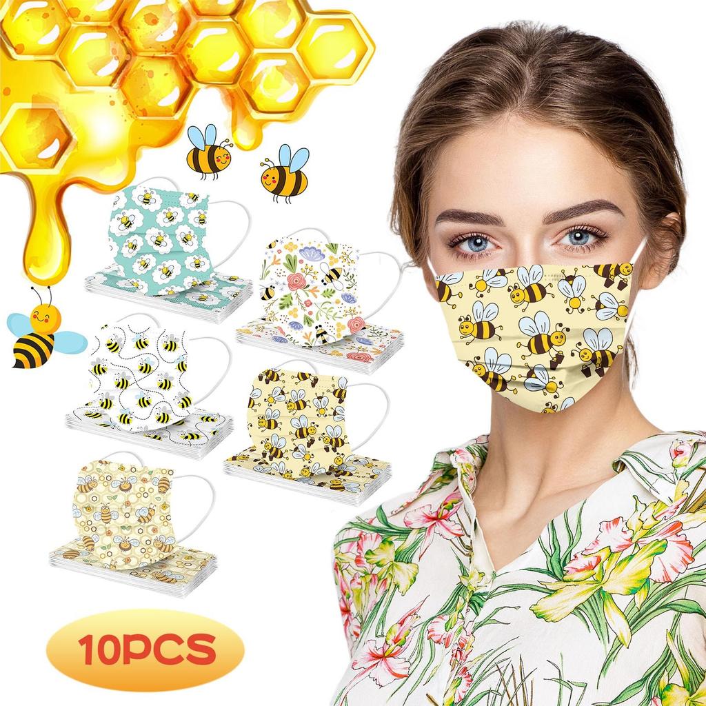 ssejrn Adult Bee Print Masks for Protection Face Mask Disposable ...