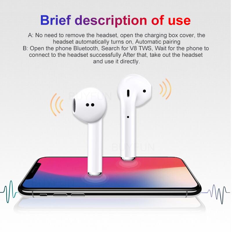 Buy V8 TWS Wireless Bluetooth Earphone In-ear Double V5.0 Wireless ...