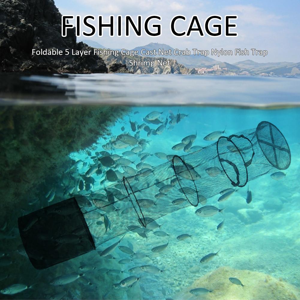Buy Foldable 5 Layer Fishing Cages Nylon Net Crab Trap Cages Fish Trap ...