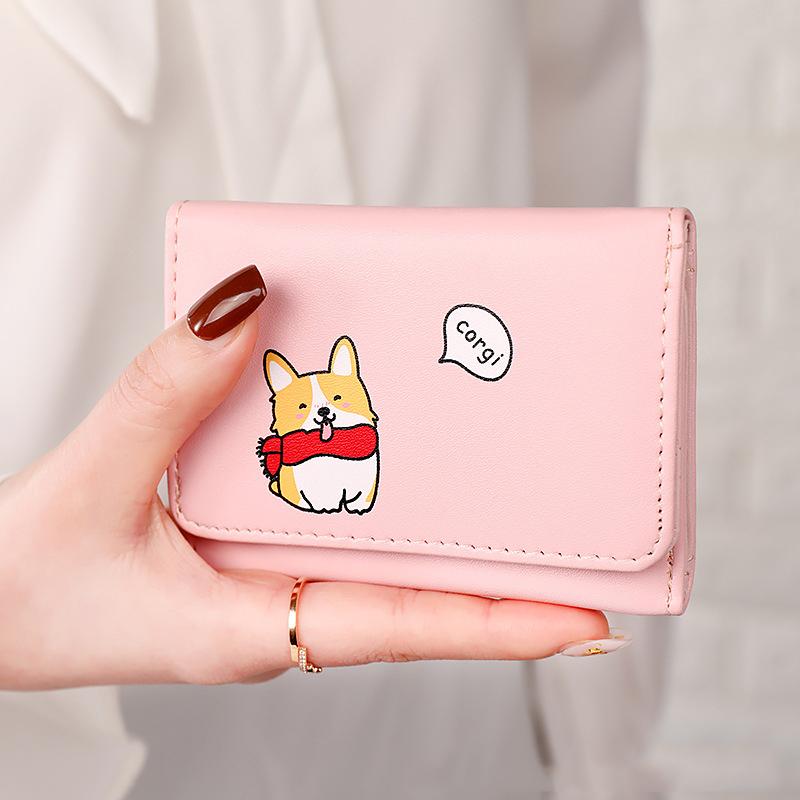 Buy Japanese Cute Corgi Dog Printed Women Short Leather Wallet Cartoon ...