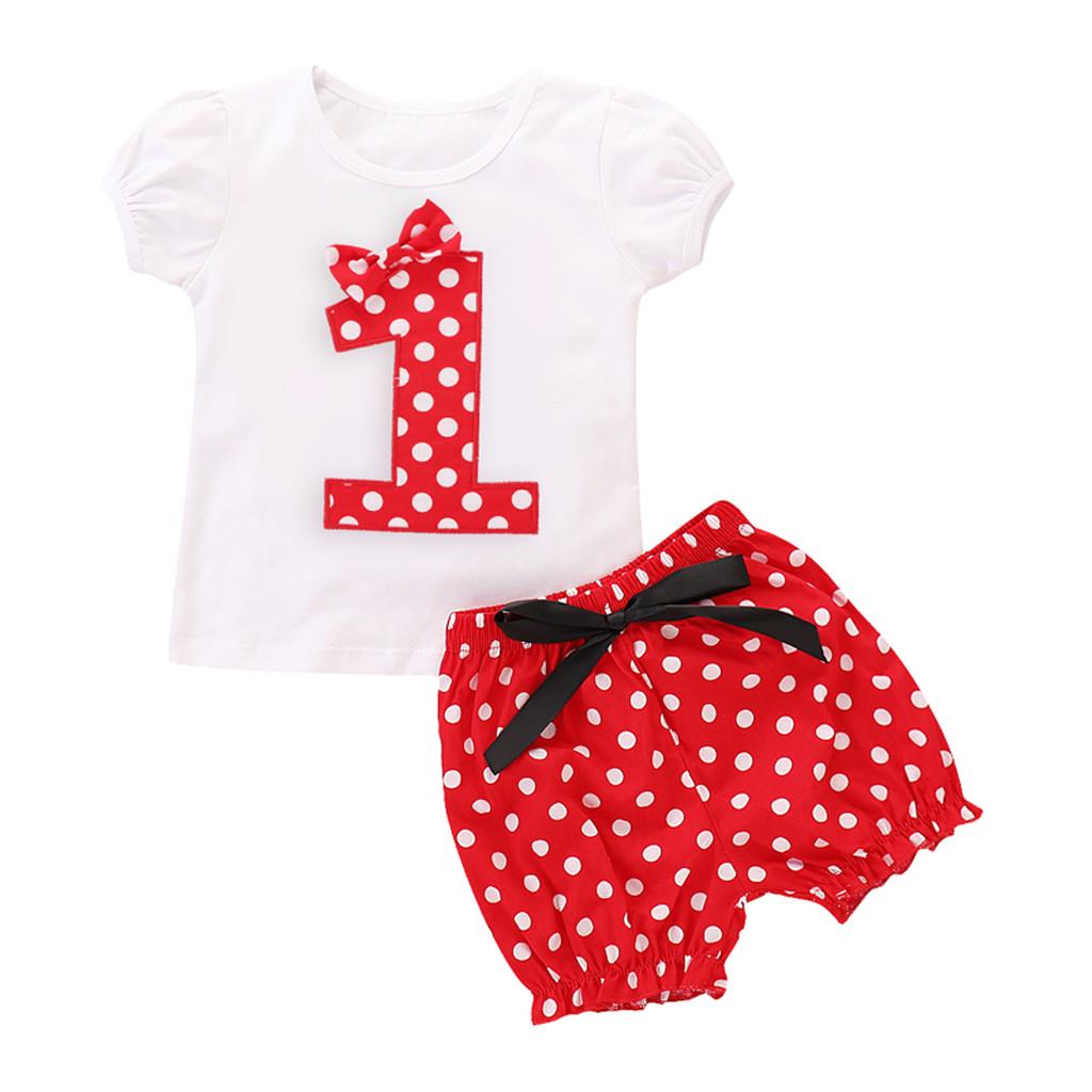 Buy Infant Baby Girls Number Embroidery Dot Print Tops T-shirt Shorts ...