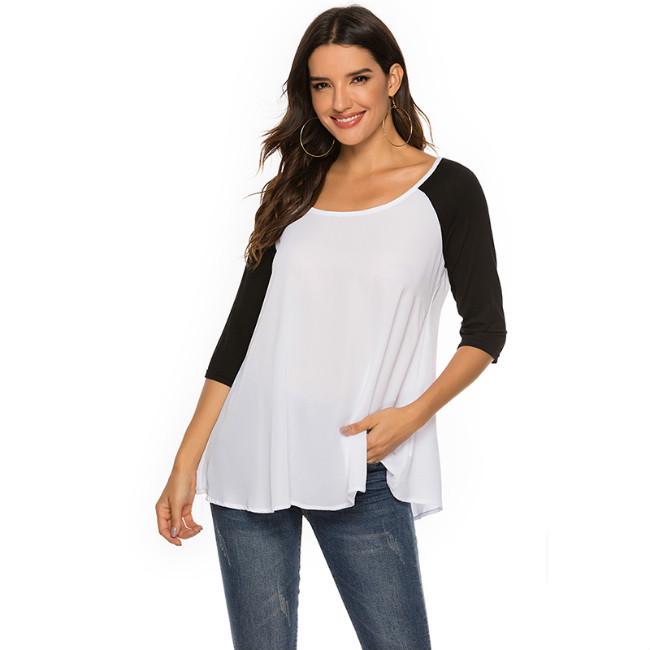 Cheap Women Fashion White Contrast Color Contrast A Pendulum Sleeve T ...