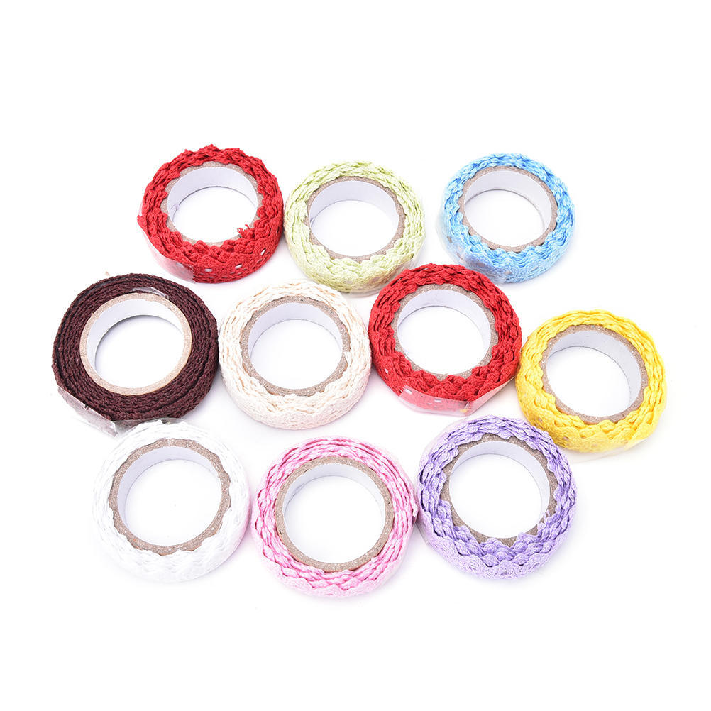 1Xfabric Lace Roll Washi Diy Decorative Sticky Ribbon Masking Tape Self ...
