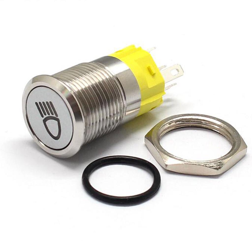 19mm 12V Metal Push Button Switch LED Light DashBoard Van Marine Boat ...