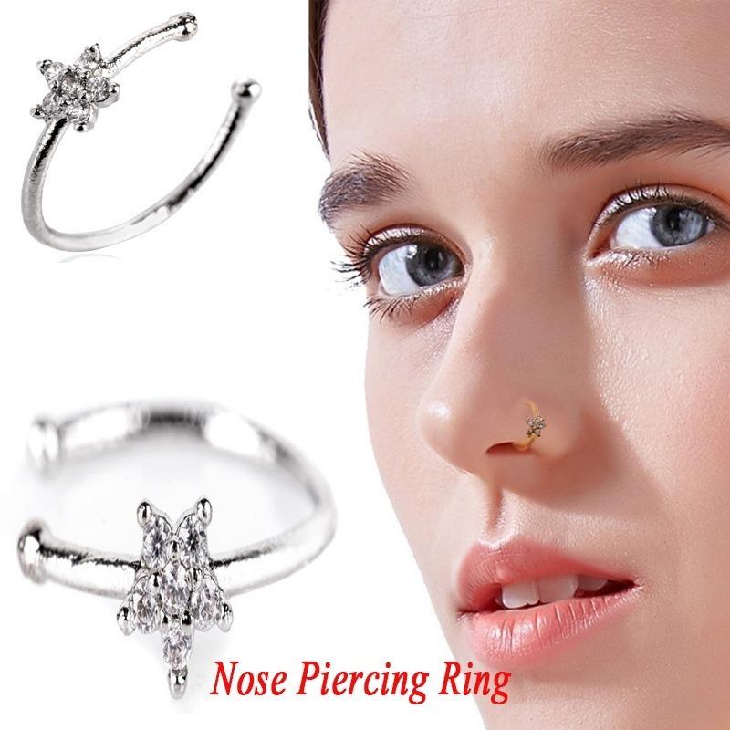 1 Piece Nose Ring Body Jewelry Punk Piercing Crystal Rhinestone Nose ...