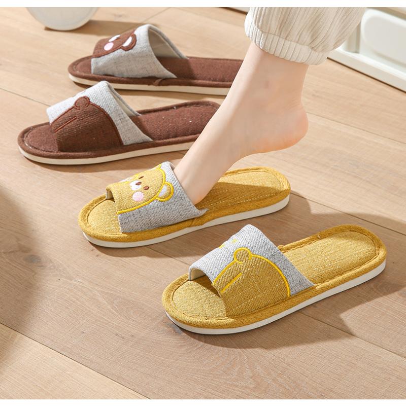 Cheap Linen Fabric Slippers Women Summer Couple Home Home Wooden Floor ...