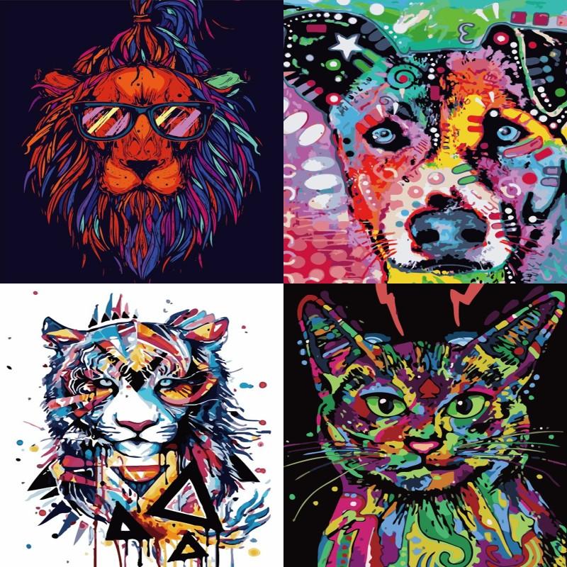 Buy Color Animal Head Acrylic Paint By Numbers Set Oil Painting For ...