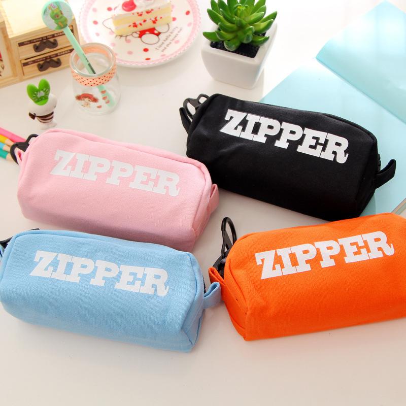 Buy Big Zipper Pencil Bag Canvas Zip School Pen Pencil Case Stationery ...