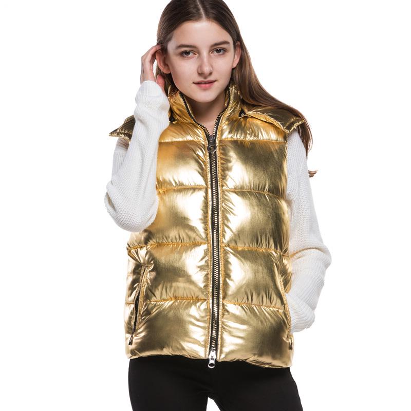 Buy Winter Fashion Gold Cotton Vest Women Patchwork Sleeveless Hooded ...