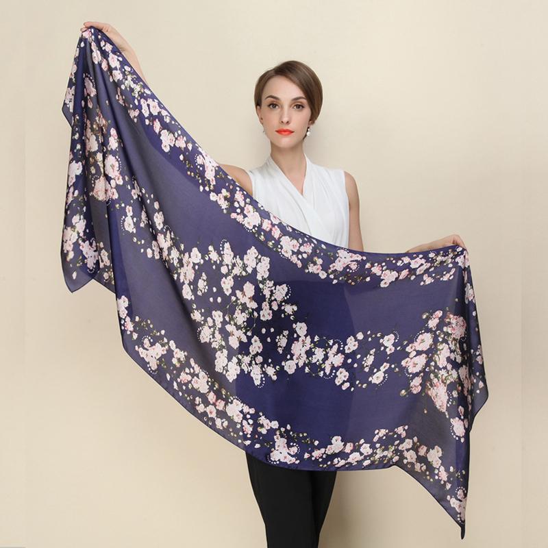 Buy Ladies Top Pure Silk Scarf Designer Japanese Sakura Print Shawl ...
