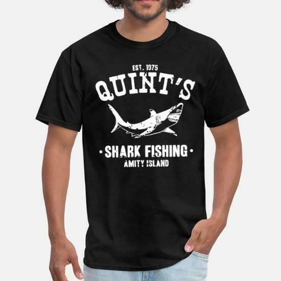 Buy Quints Shark Fishing Jaws Amity Island Print T Shirt Men Clothing ...