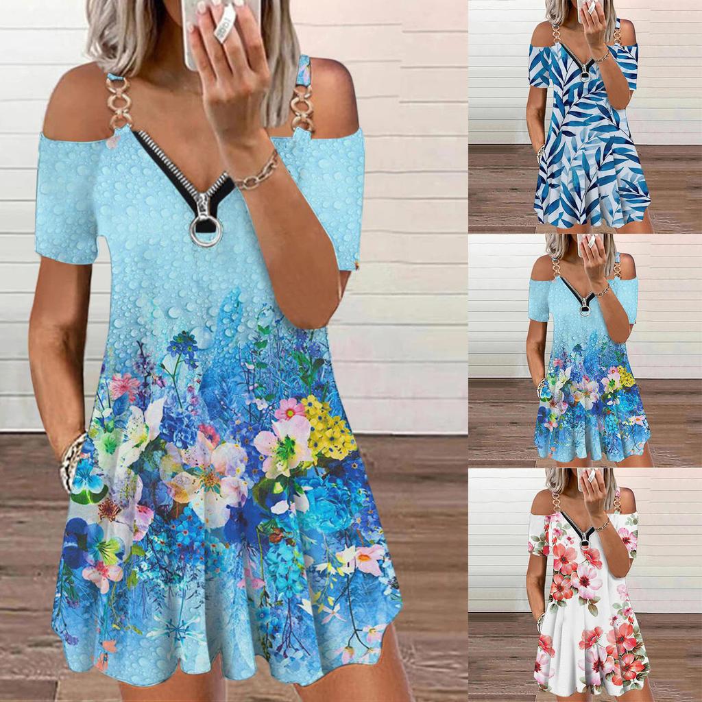 Women 's Off The Shoulder Dress For Women Sexy Zip Up V Neck Short ...