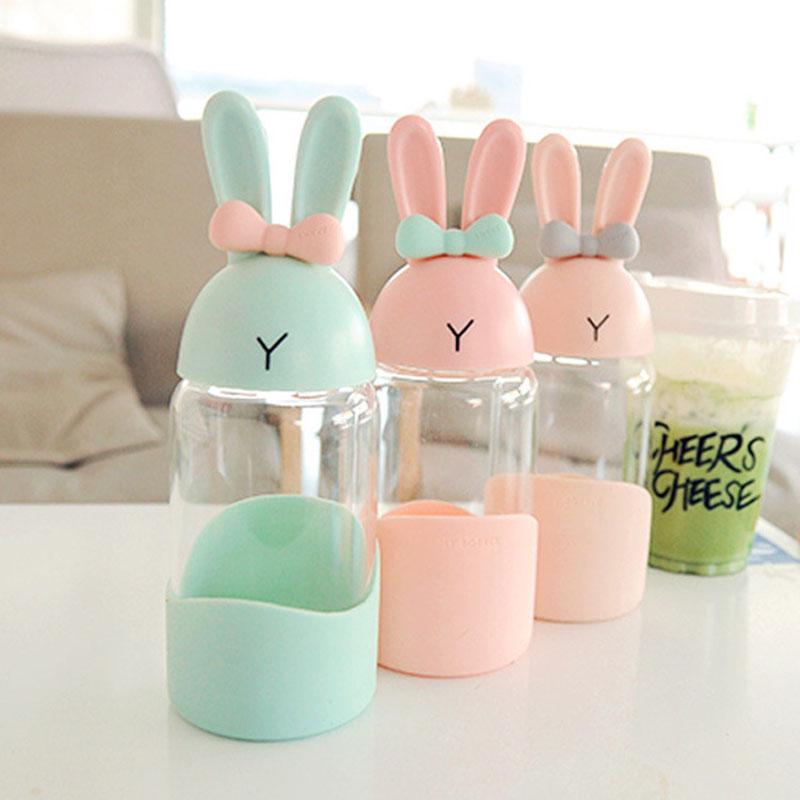 Buy Portable Cute Rabbit Glass Cup Water Bottle Girl Bunny Mug Travel ...