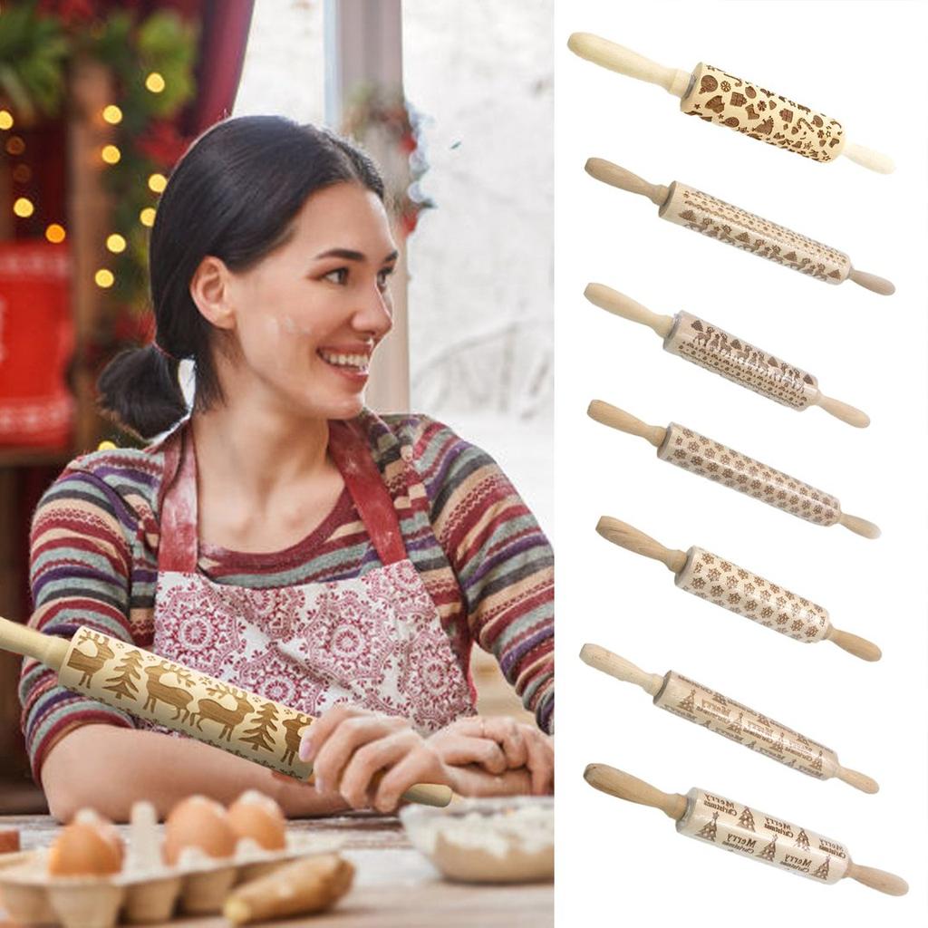 Buy SX Christmas Embossing Rolling Pin Baking Cookie Noodle Biscuit ...