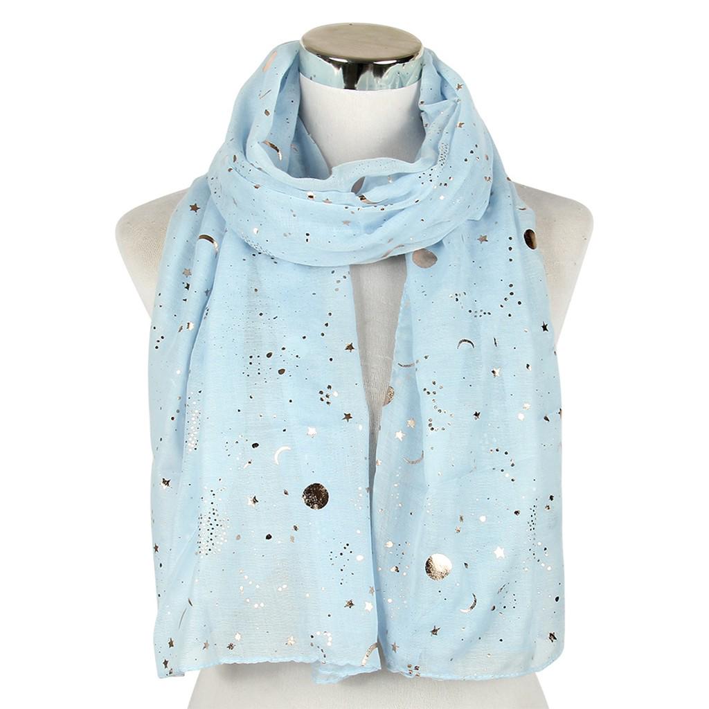 Buy Women Fashion Star Moon Foil Printed Scarf Wrap Silk Shawl Travel ...