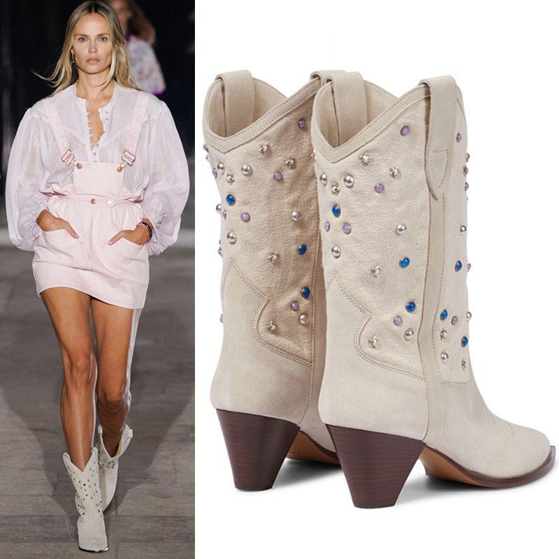 Buy New Colorful Rivets Retro Rust Flower Square Toe Leather Stitching ...