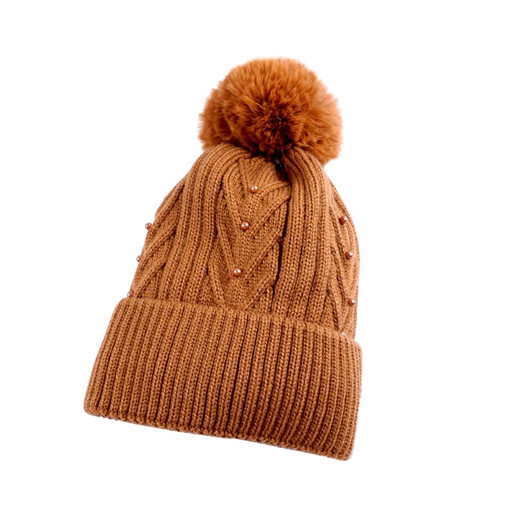 Buy Women Curling Button Cap Hat Winter Warm Thickened Knitted Ball ...