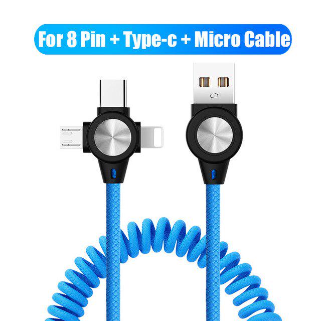 Buy 3 In 1 USB C Micro USB 8 Pin 3A Fast Charging Retractable Spring ...