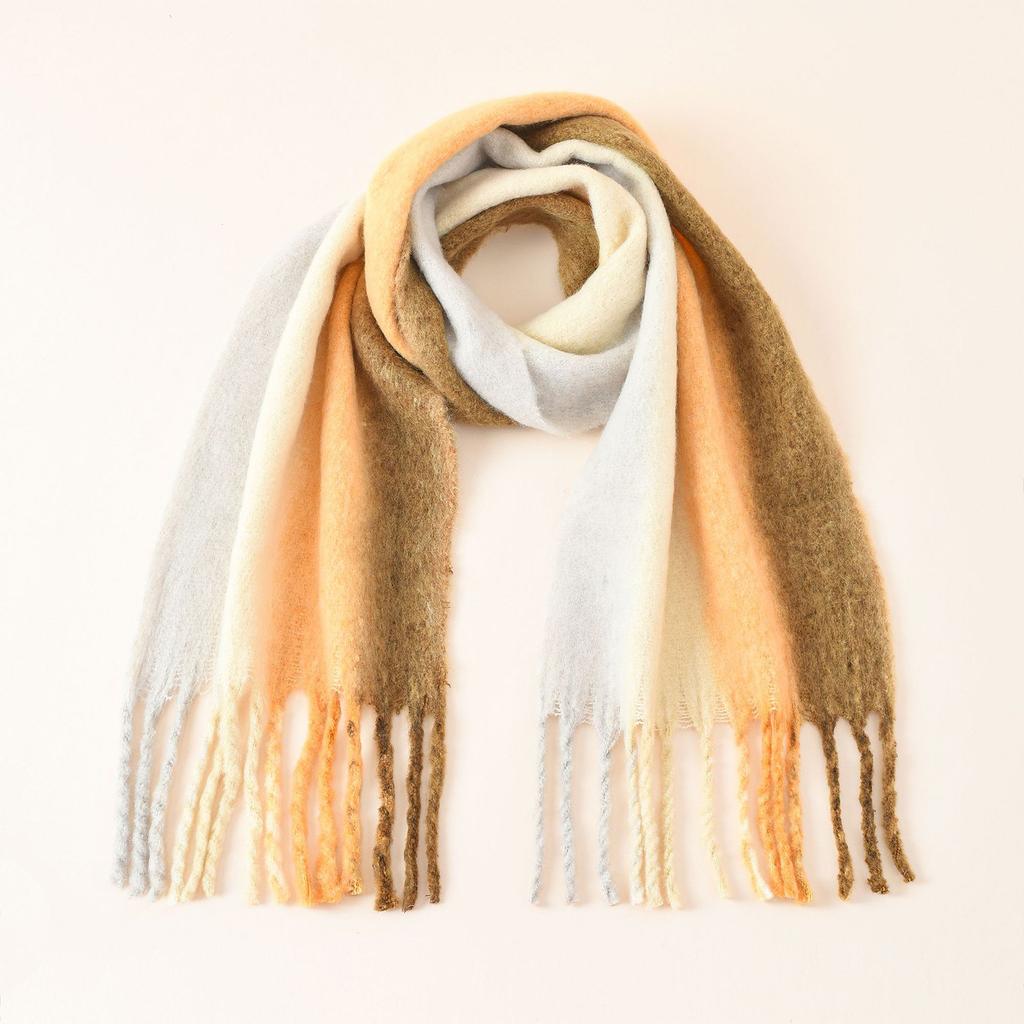 Buy Gradient Color Striped Scarf Winter Warm Scarf Wool Scarf Tassel ...