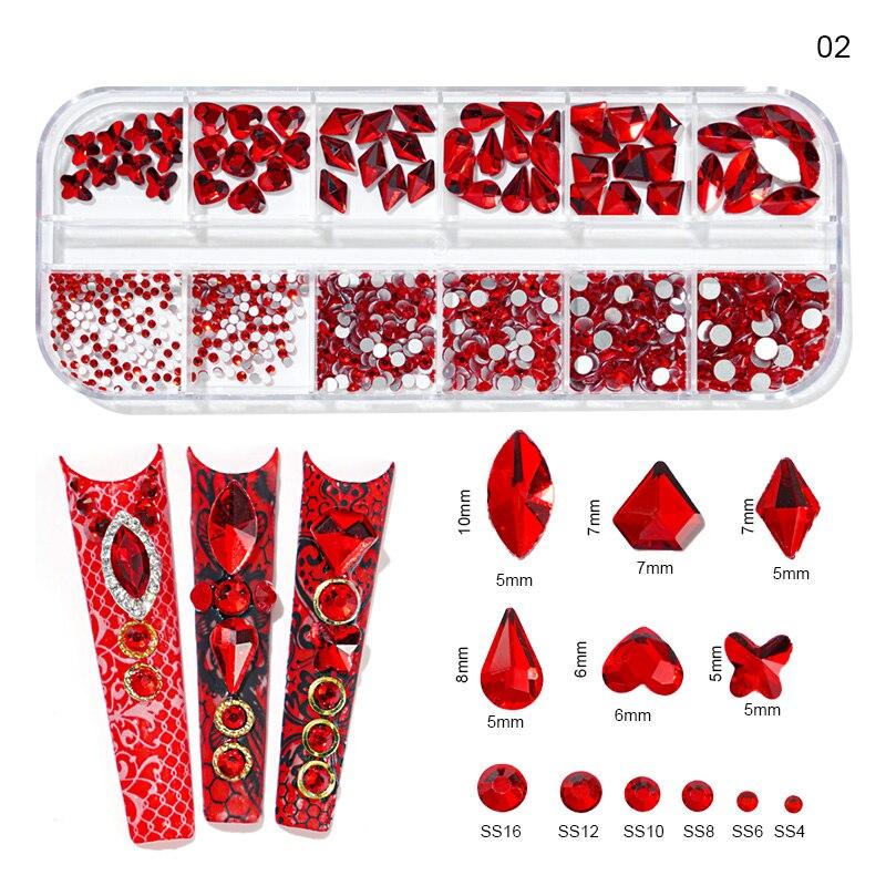Buy 12 Grid Multi Size Pink/Red Hotfix Rhinestones Flatback Crystal ...