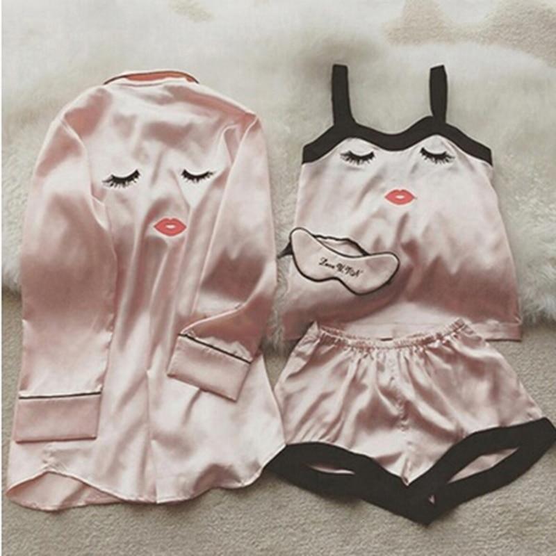Buy Women Casual Lip Pattern Pajamas Sleepwear Set Spaghetti Strap ...