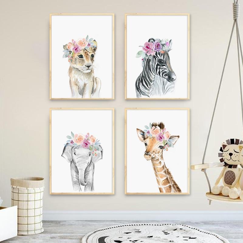 zebra African Animal print set lion rhino Art elephant Africa Nursery ...