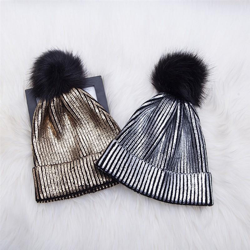 Buy Women Sequined Wool Warm Cap Winter Ski Hat Beanie Ball Wool Cuff ...