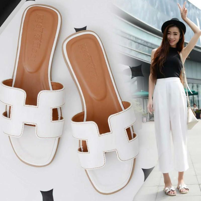 Slippers Women Summer Fashion Outwear Flat Square Head Beach Sandals ...