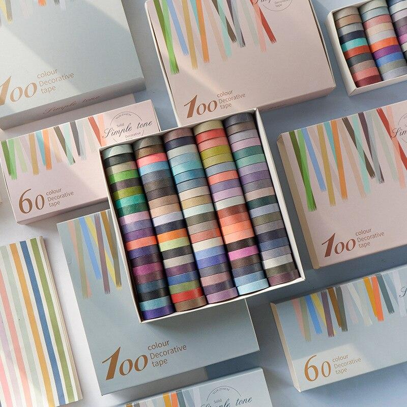 Buy 60/100 Pcs/Set Basic Solid Color Washi Tape Rainbow Masking Tape ...