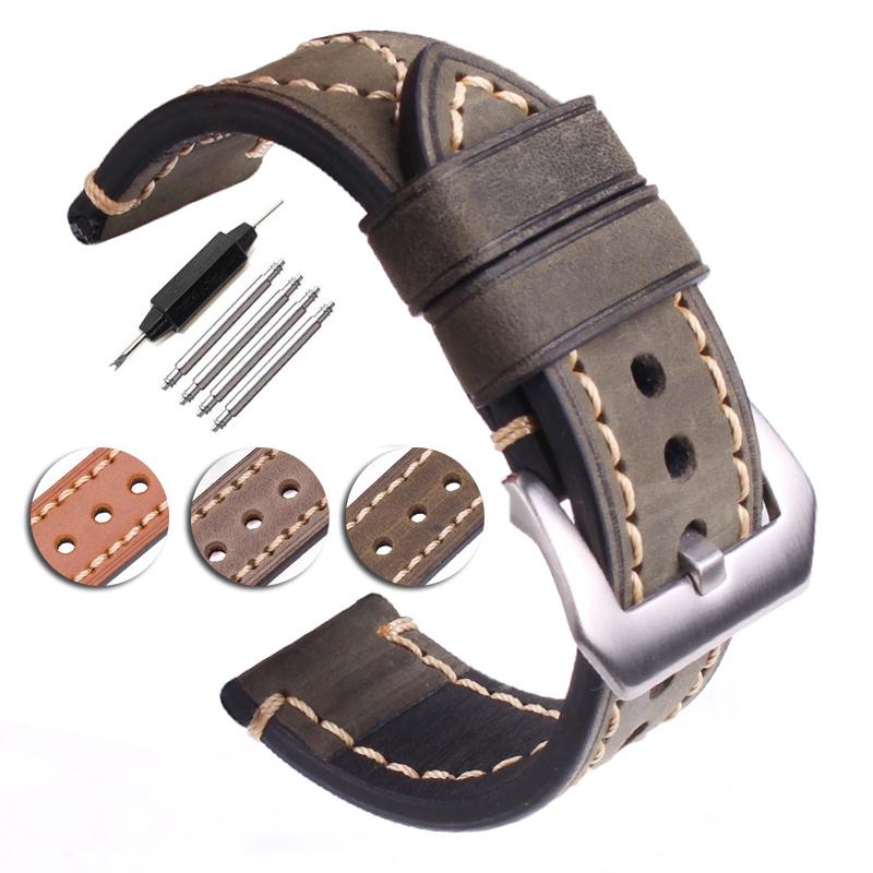 Buy Handmade Genuine Leather Watchbands Men Women 4 Colors 22mm 24mm ...