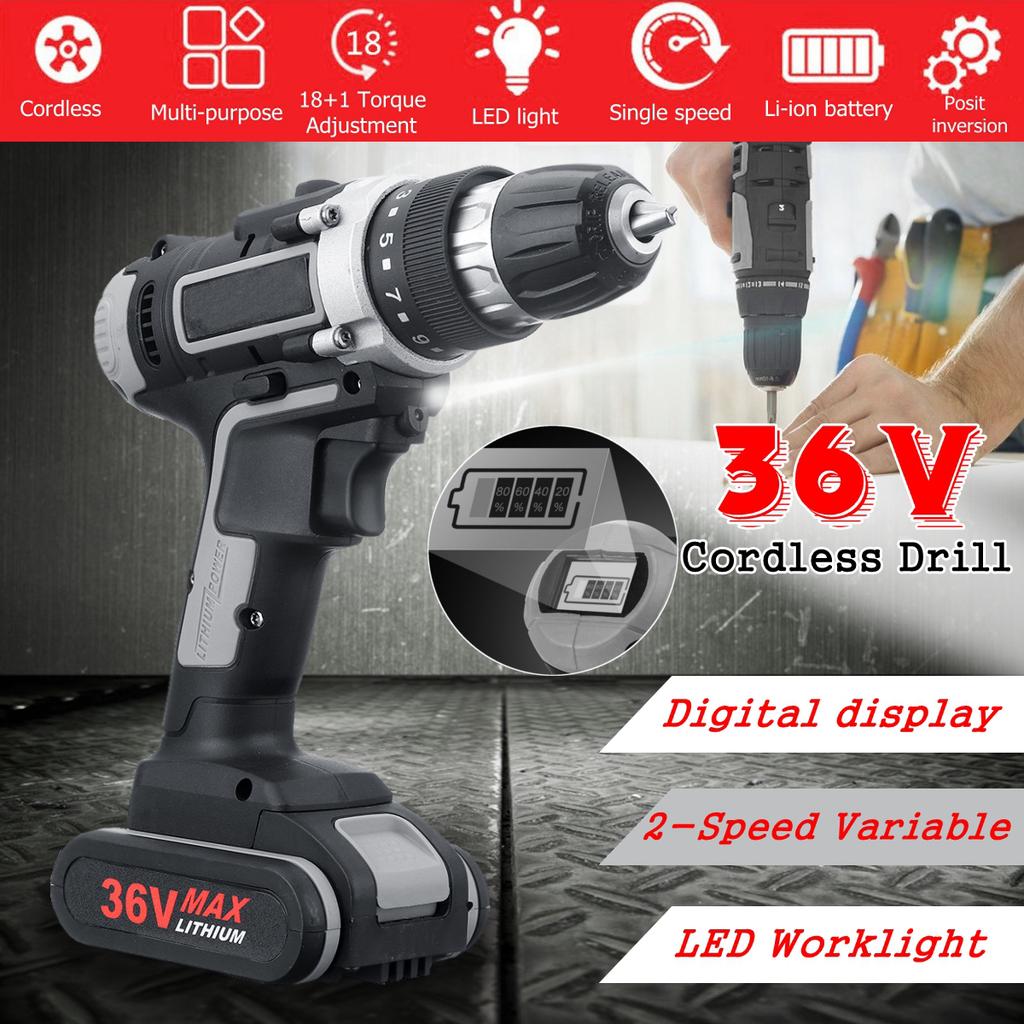 Buy Cordless Drill Double Speed Adjustment Digital Display LED Lighting ...