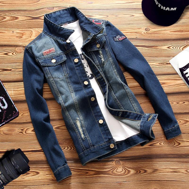 Cheap Spring and autumn new denim jacket jacket men's lapel slim denim ...