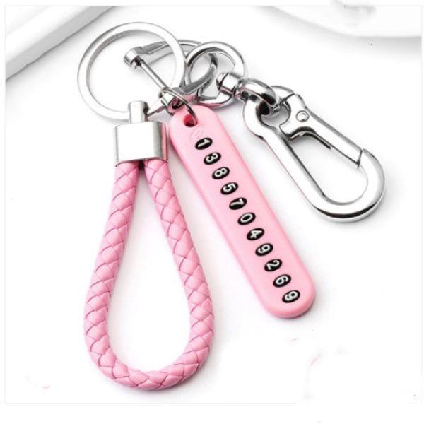 Buy Car Keychain Phone Number Card Keyring Leather Bradied Rope Auto ...