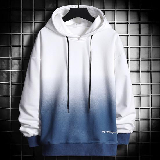 Buy Men Hoodie Contrast Color Gradient Color Plush Young Student Hoodie ...