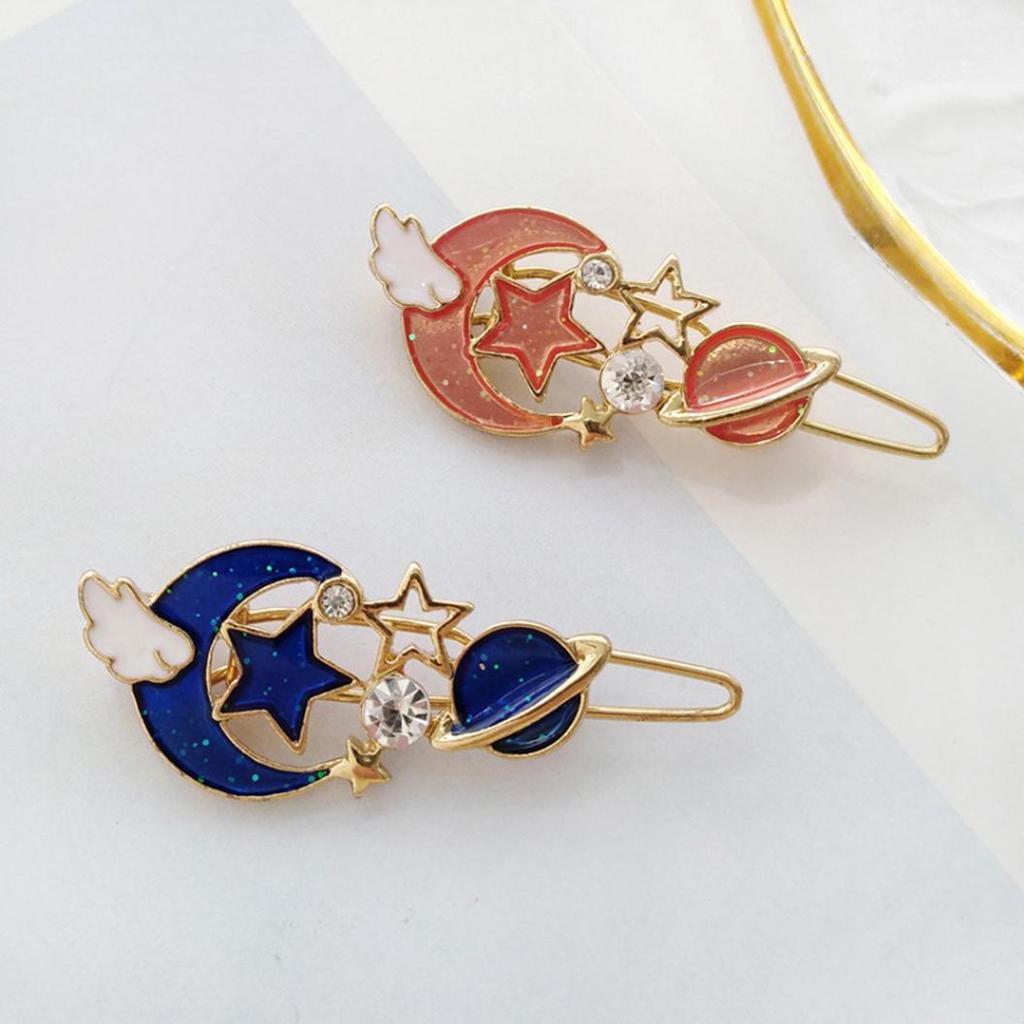 Elegant Women Rhinestone Star Moon Wing Hairpin Snap Hair Clip Barrette ...