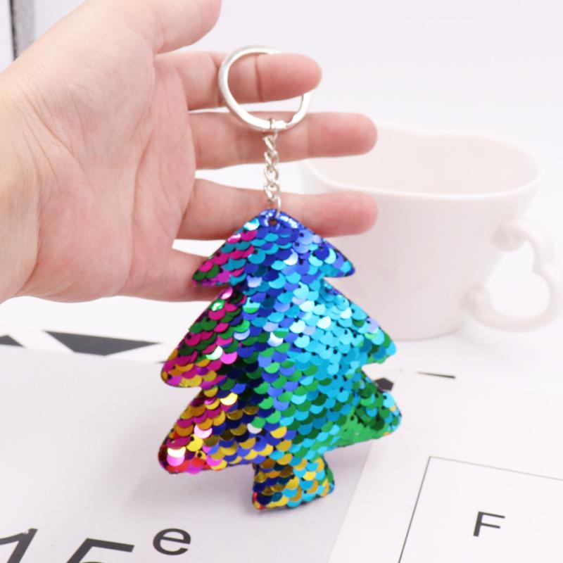 Buy Double Side Reflective Sequin Christmas Tree Key Ring Delicate ...