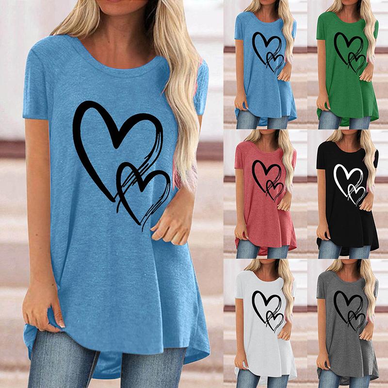 Buy Womens Short Sleeve Crewneck Overlapping Love Printed Shirts Loose ...