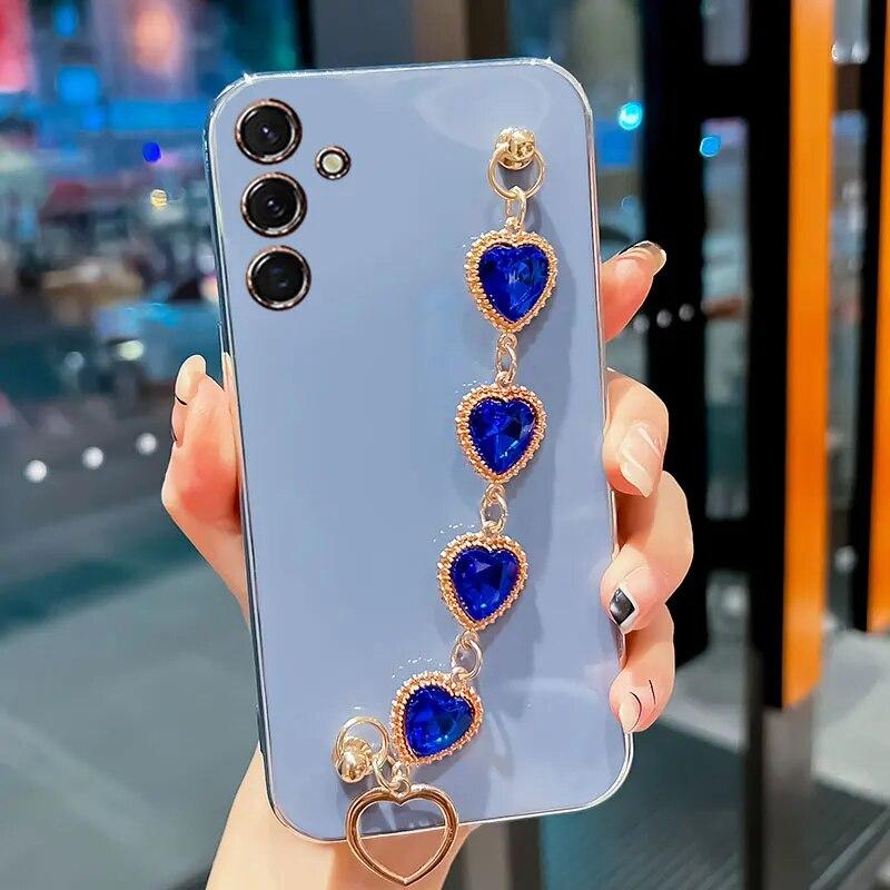 Роскошный силиконовый чехол с бриллиантовым браслетом и цепочкой для Samsung Galaxy S24ultra S23 ...