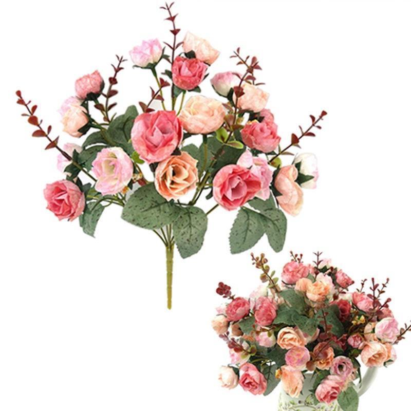 Buy 21 Heads Gifts Silk Flower Fake Plants Leaf Bouque Artificial Roses ...