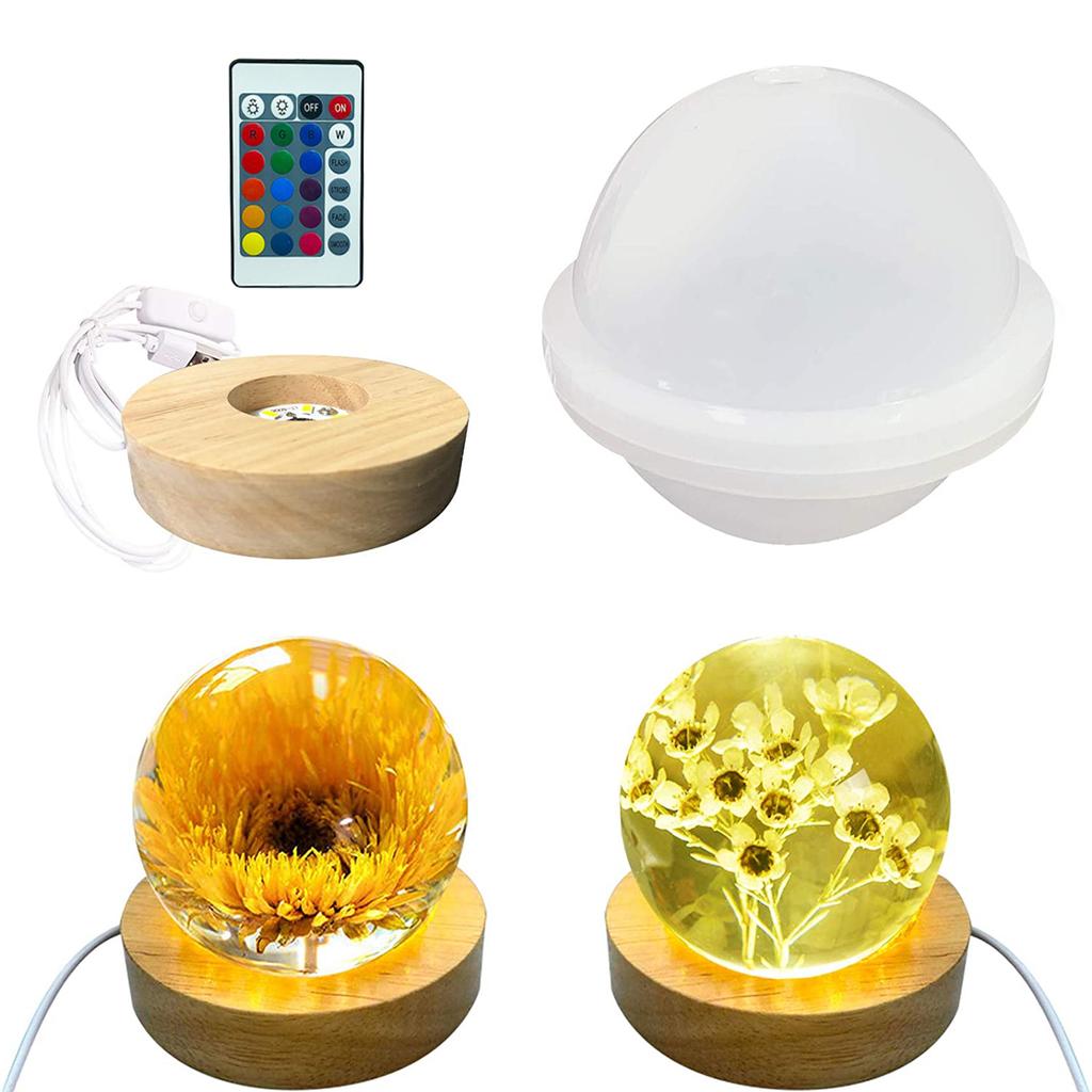 Buy Art Sphere Wooden Lighted Base Stand Epoxy Casting Silicone Molds ...