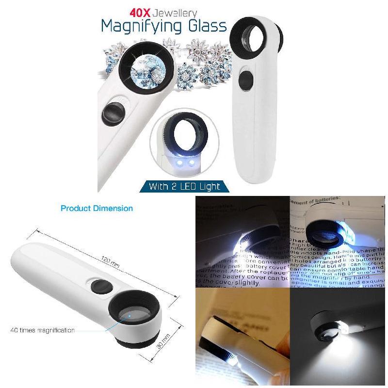 Buy Lights Glass 1 Magnifying 2 Magnifier Pcs Loop with Jewelry LED 40x ...