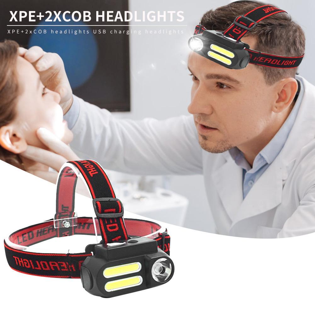 Buy LED Headlight 2x COB XPE Micro-USB Rechargeable Headlamp Flashlight ...